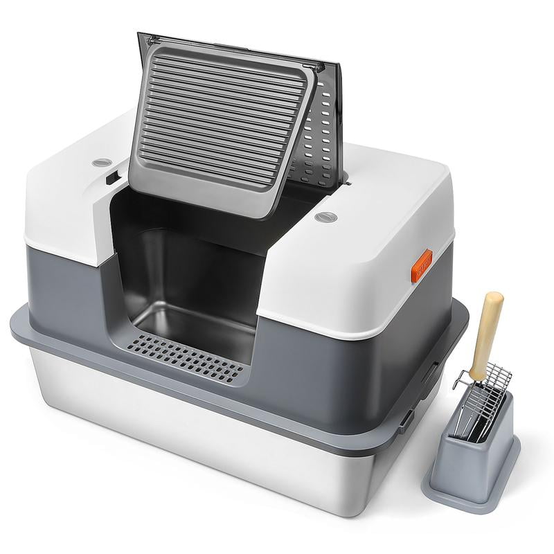 Indoor Odor-free, Non-Leaking, Stainless Steel Cat Litter Box With Lid ...