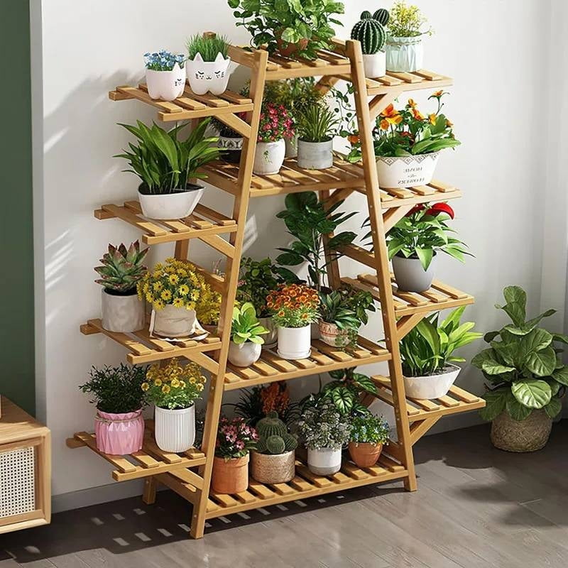 Indoor Outdoor 12-Shelf Solid Wood Triangular Flower Pot Plant Stand ...
