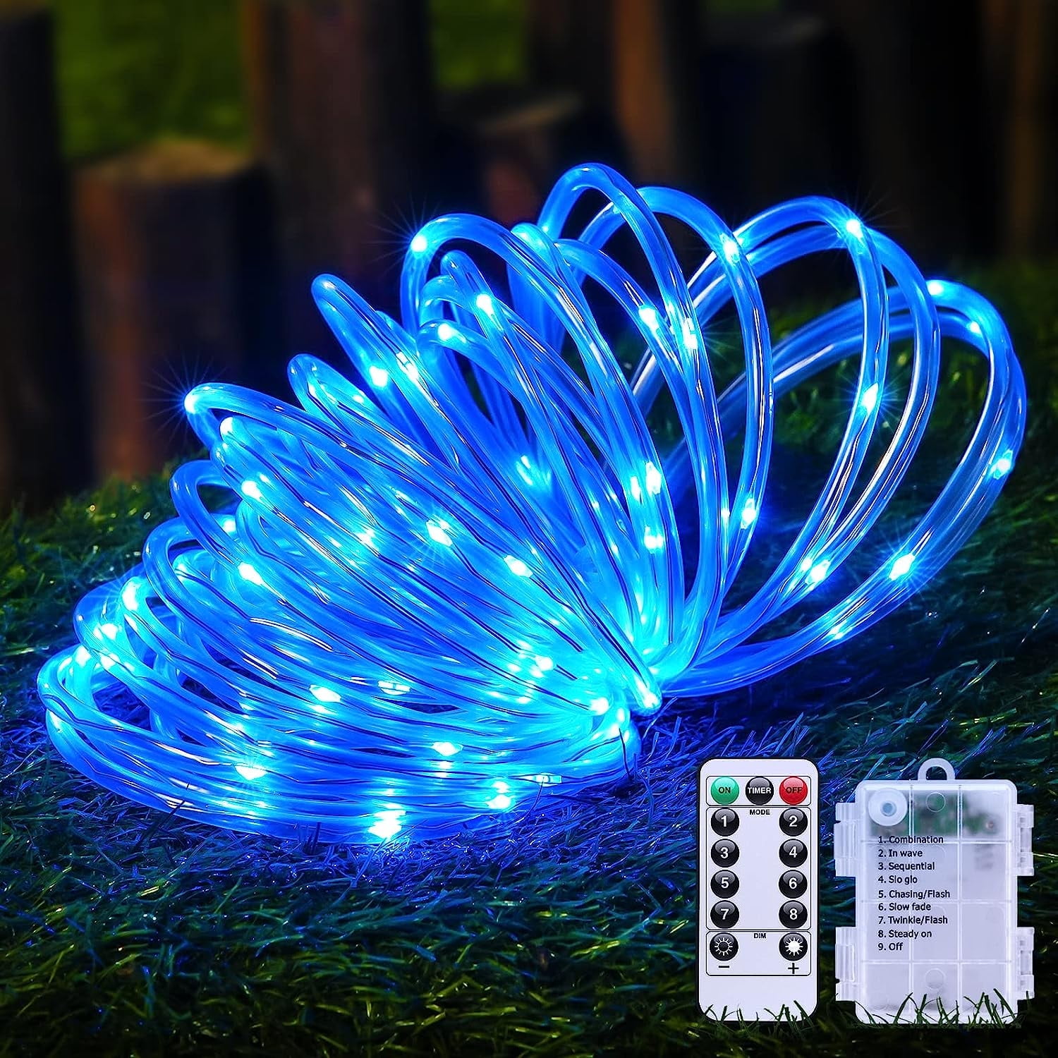 Indoor/Outdoor 23 ft Battery Operated Waterproof LED Blue Rope Light ...