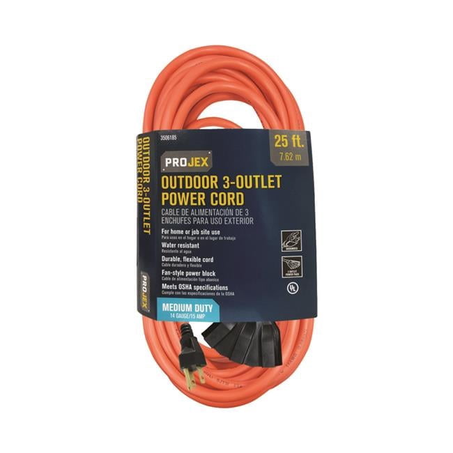 Indoor & Outdoor 25 ft. Orange Triple Outlet Cord - Walmart.com