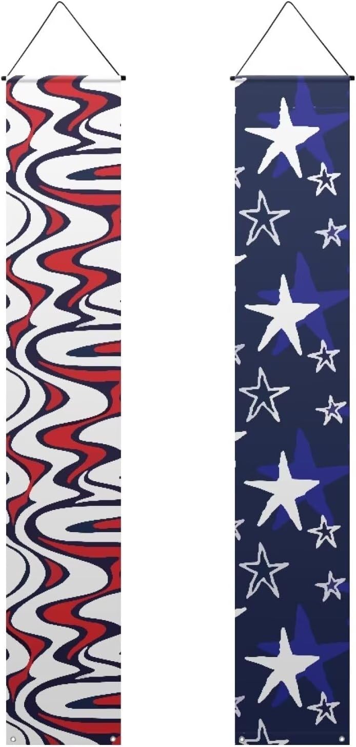Indoor Outdoor 2Pcs American Wavy Star Banner Vertical Hanging Sign for ...