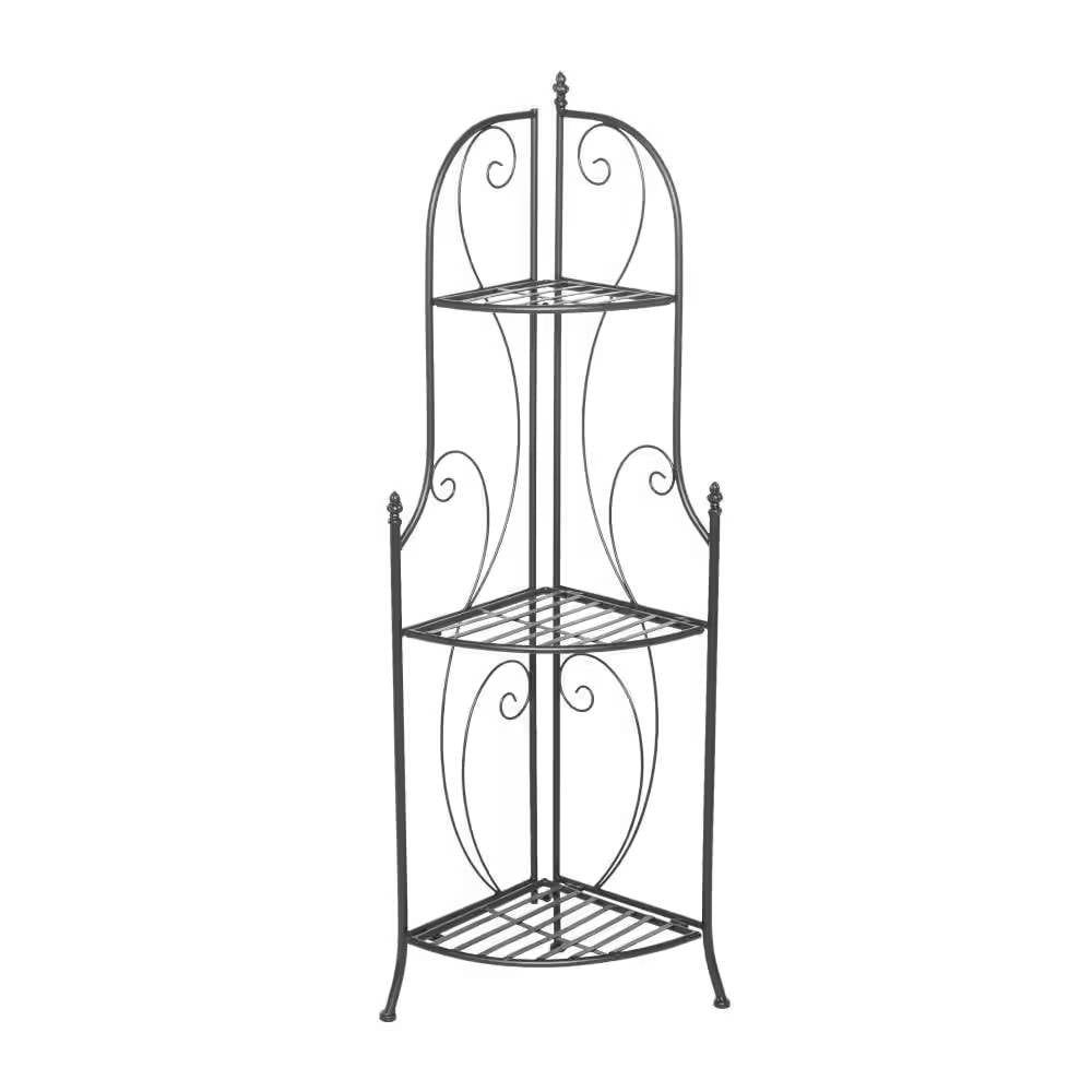 Indoor/Outdoor 3-Shelf Black Metal Corner Bakers Rack Plant Stand ...