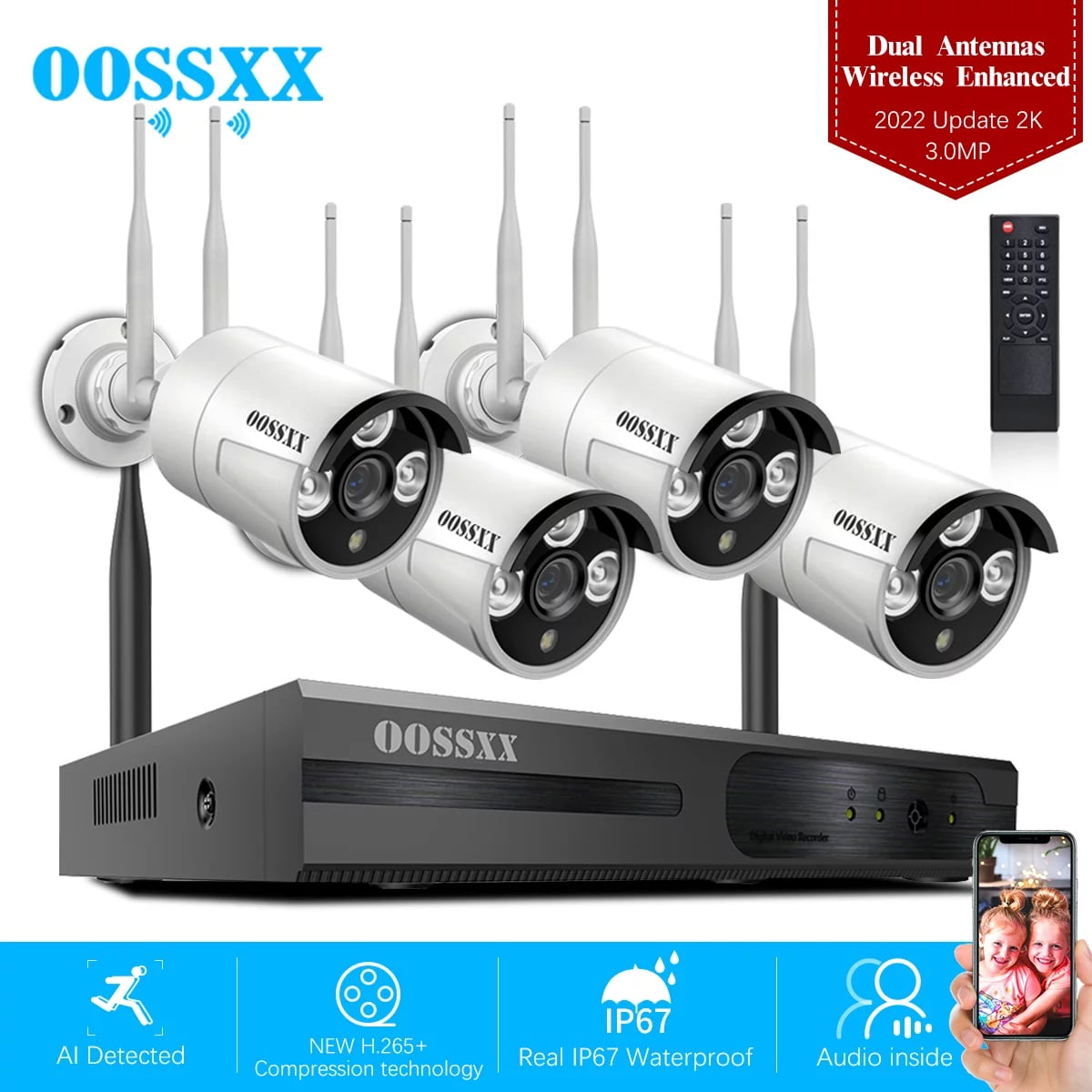 3mp Indoor/Outdoor WiFi Security System, 4Pcs Wireless Cameras, NVR ...