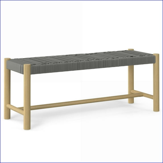 Indoor Outdoor Bench, Contemporary 2-Seater Solid Acacia Wood Woven ...