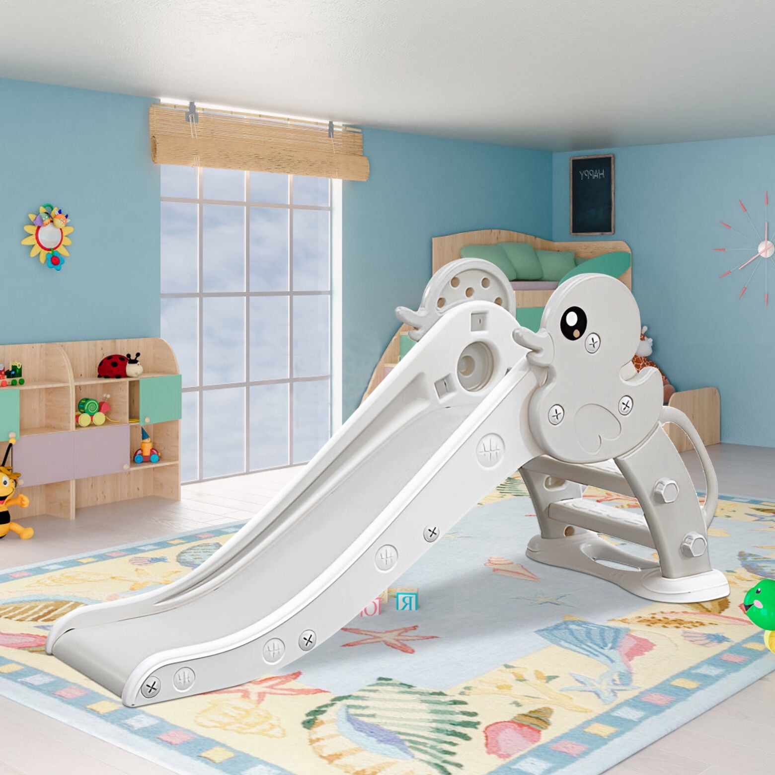 Indoor & Outdoor Children Slide, Freestanding Plastic Slide with Extend ...