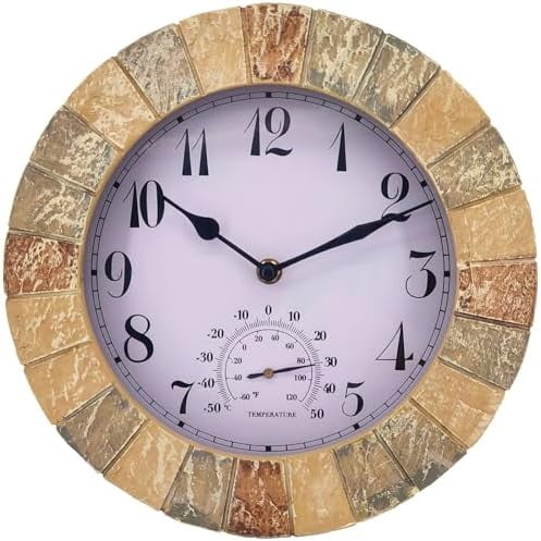 Indoor Outdoor Clock, Slate Effect Garden Wall Clock, 10 Inch Large ...