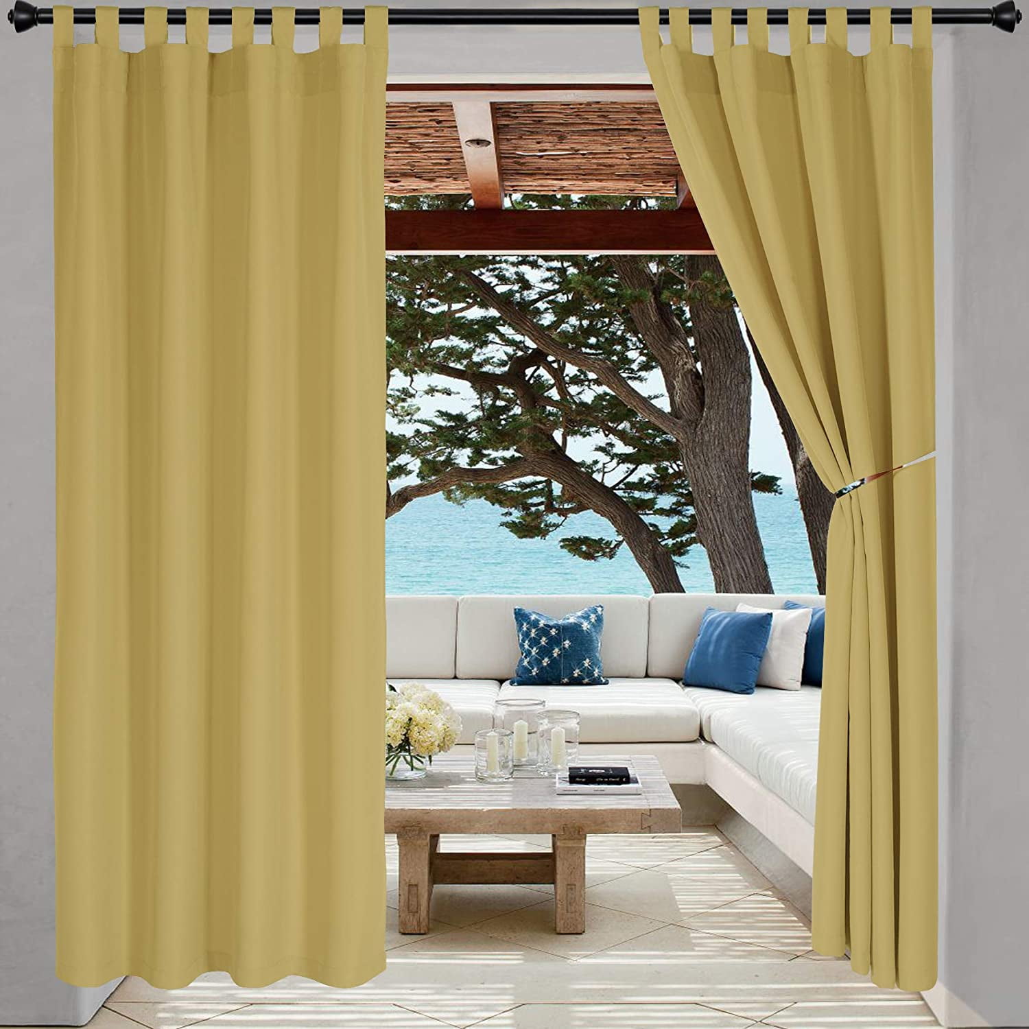 Indoor/Outdoor Curtains - Waterproof Tab Top Patio Curtains Sun ...