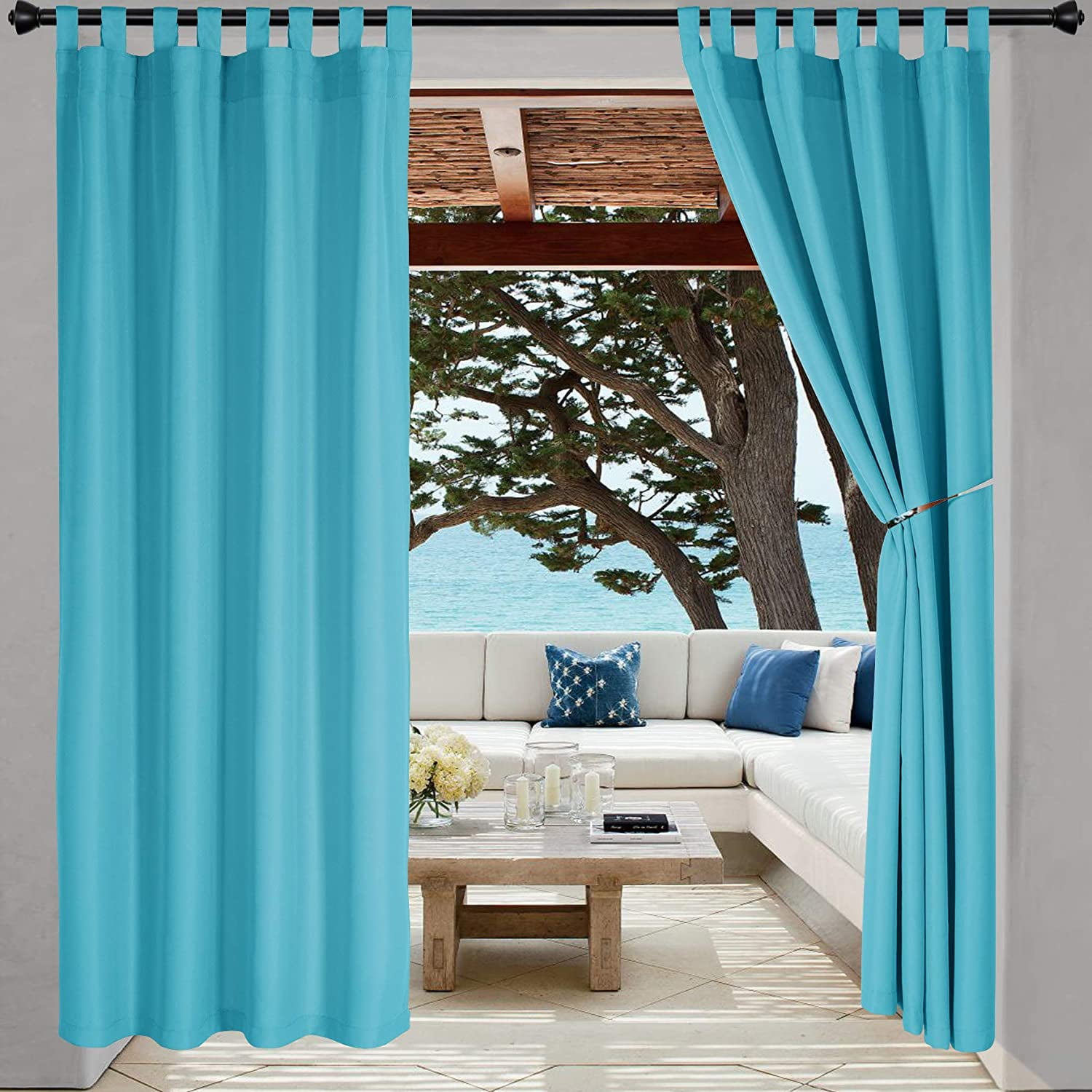 Indoor/Outdoor Curtains - Waterproof Tab Top Patio Curtains Sun ...