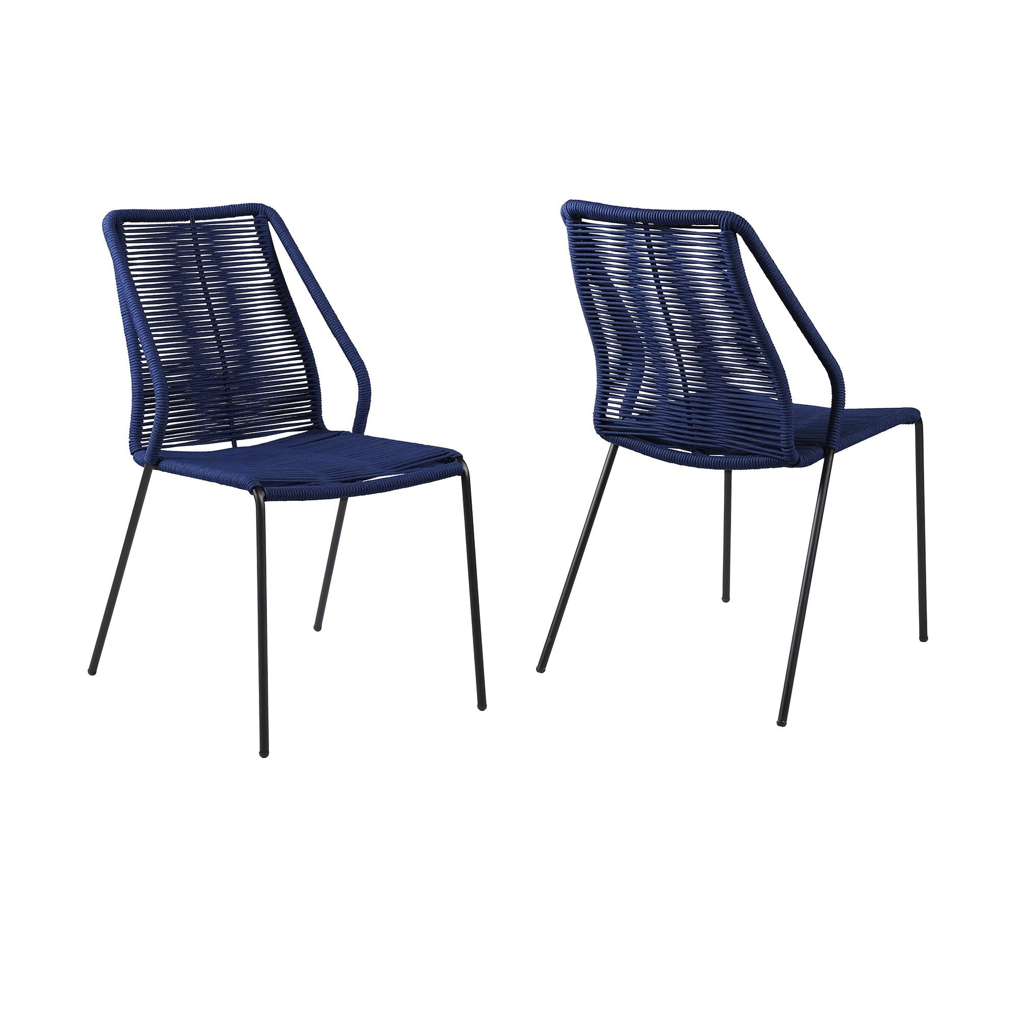 Indoor Outdoor Dining Chair with Fishbone Woven Seating, Set of 2, Blue ...