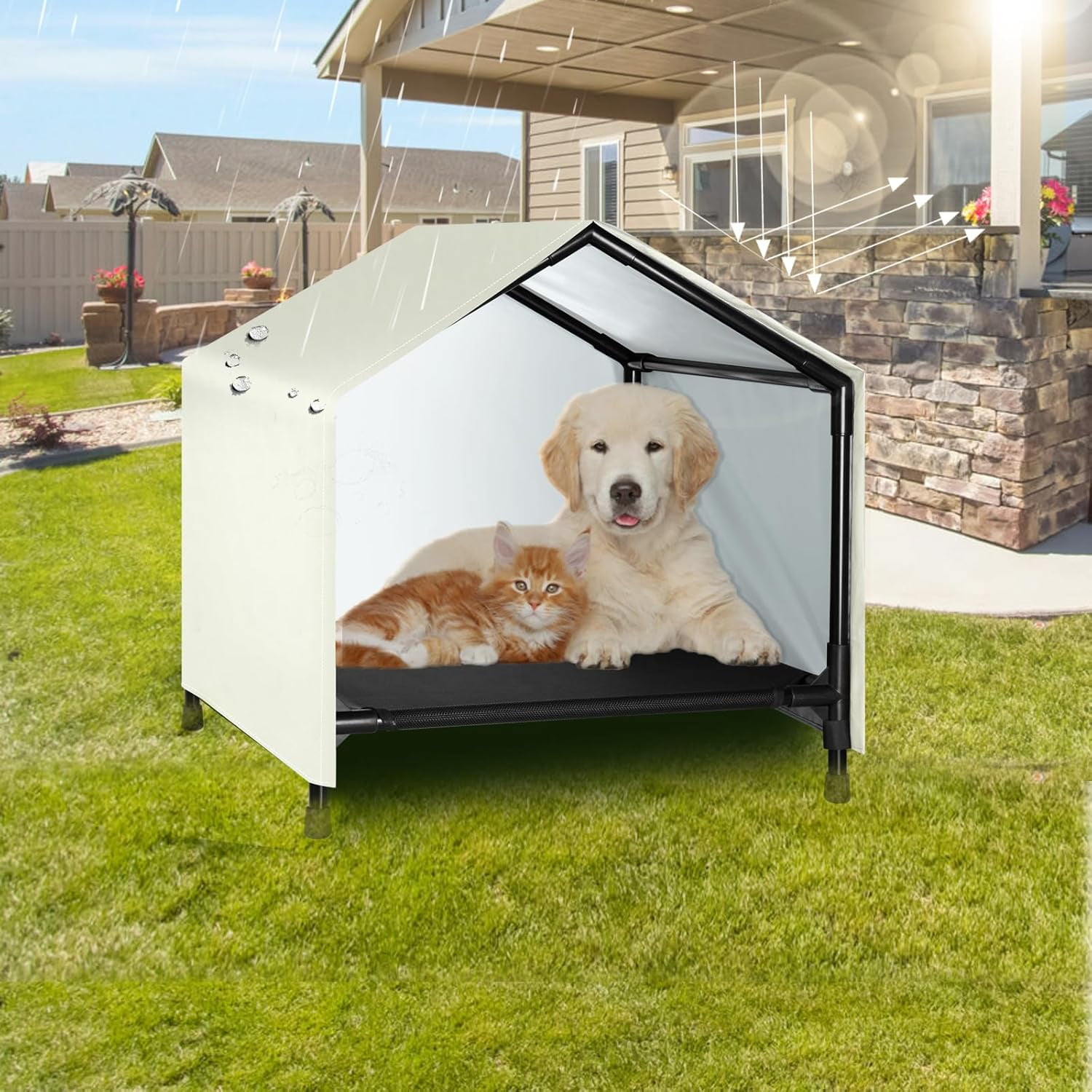 Indoor Outdoor Dog House | Elevated Dog Bed with Canopy for Small ...