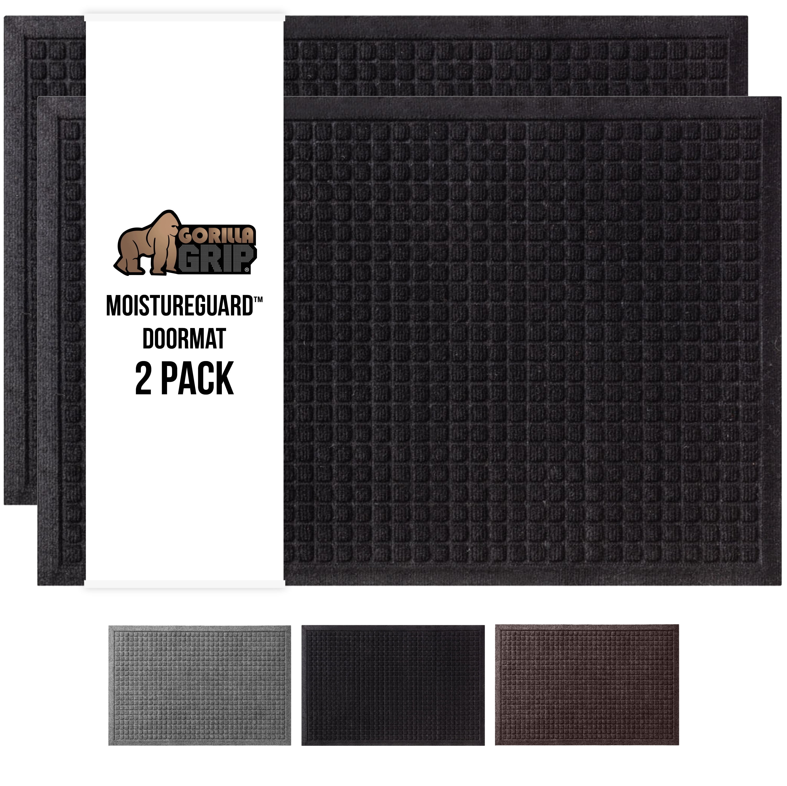 Indoor Outdoor Doormat, 30x16 Black 2 Pack, Rubber Backed Moisture ...