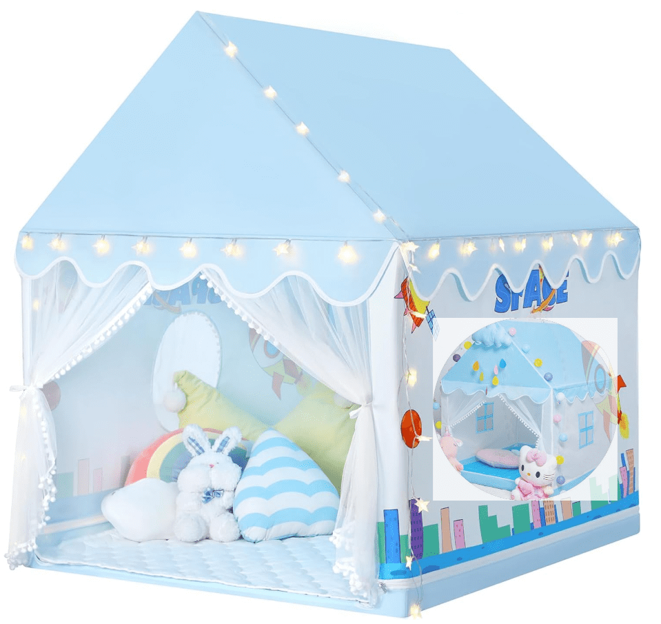 Indoor/Outdoor Fairy Princess Castle Tent, Blue Kids Large Playhouse ...
