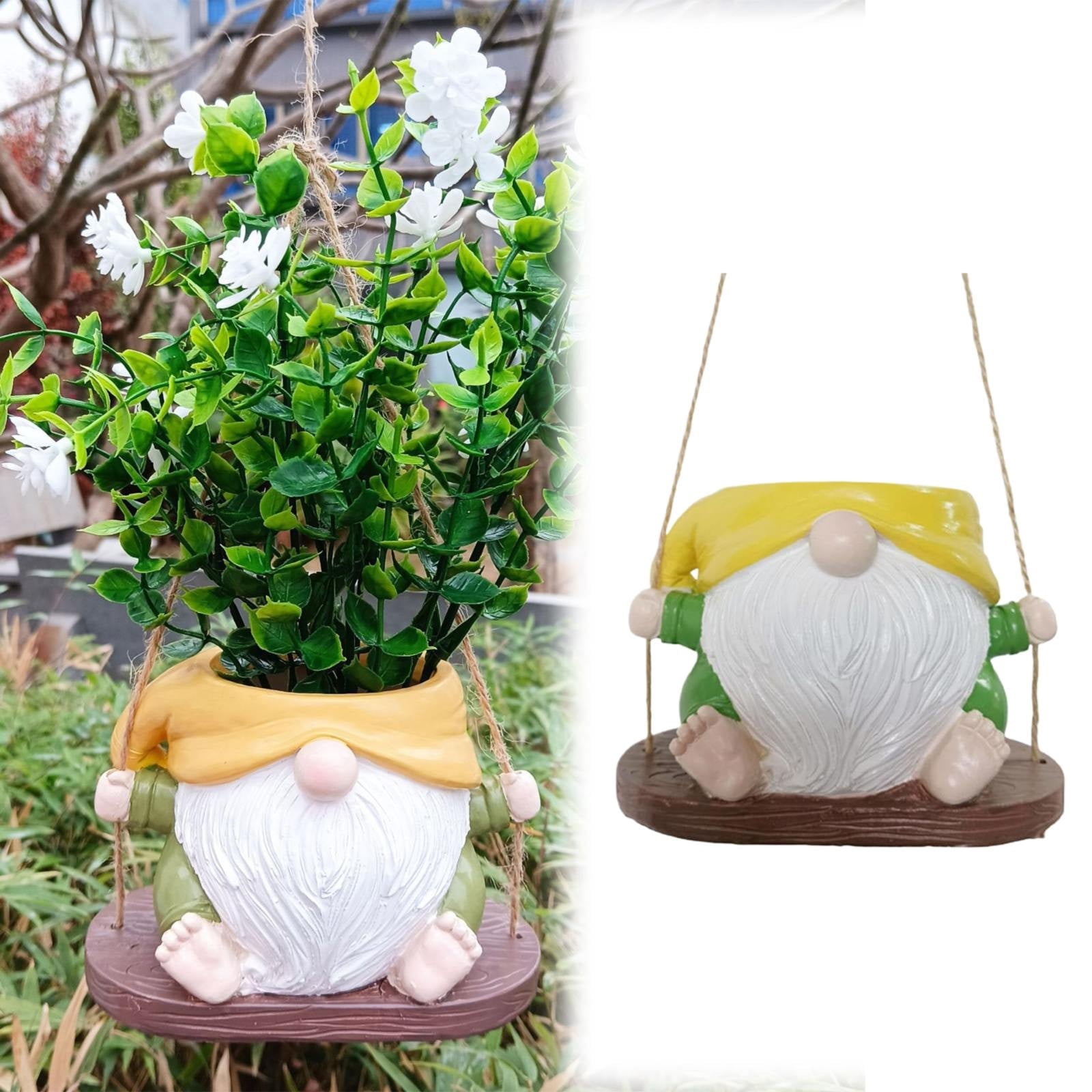Indoor Outdoor Flower Pot Modern Swing Gnome Flowerpot Resin Hanging ...