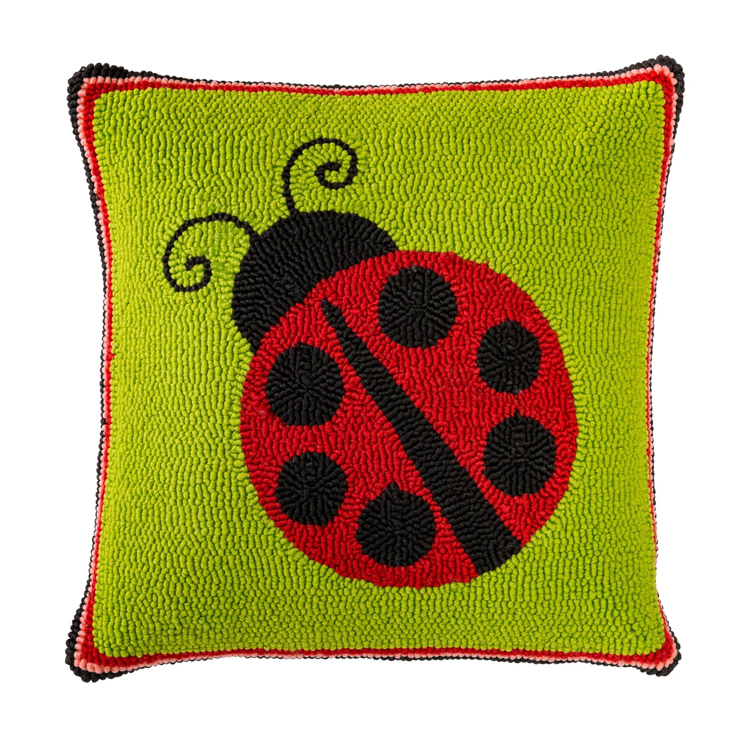 Indoor/Outdoor Hooked Polypropylene Ladybug Throw Pillow - Walmart.com