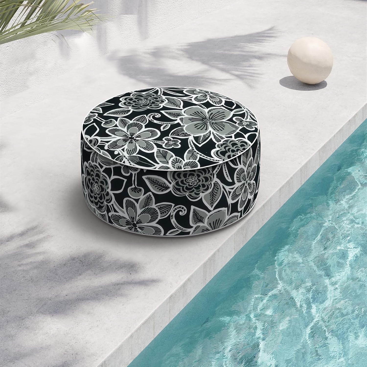 Indoor/Outdoor Inflatable Ottoman D21 X H9 Inch, Round Footstool ...