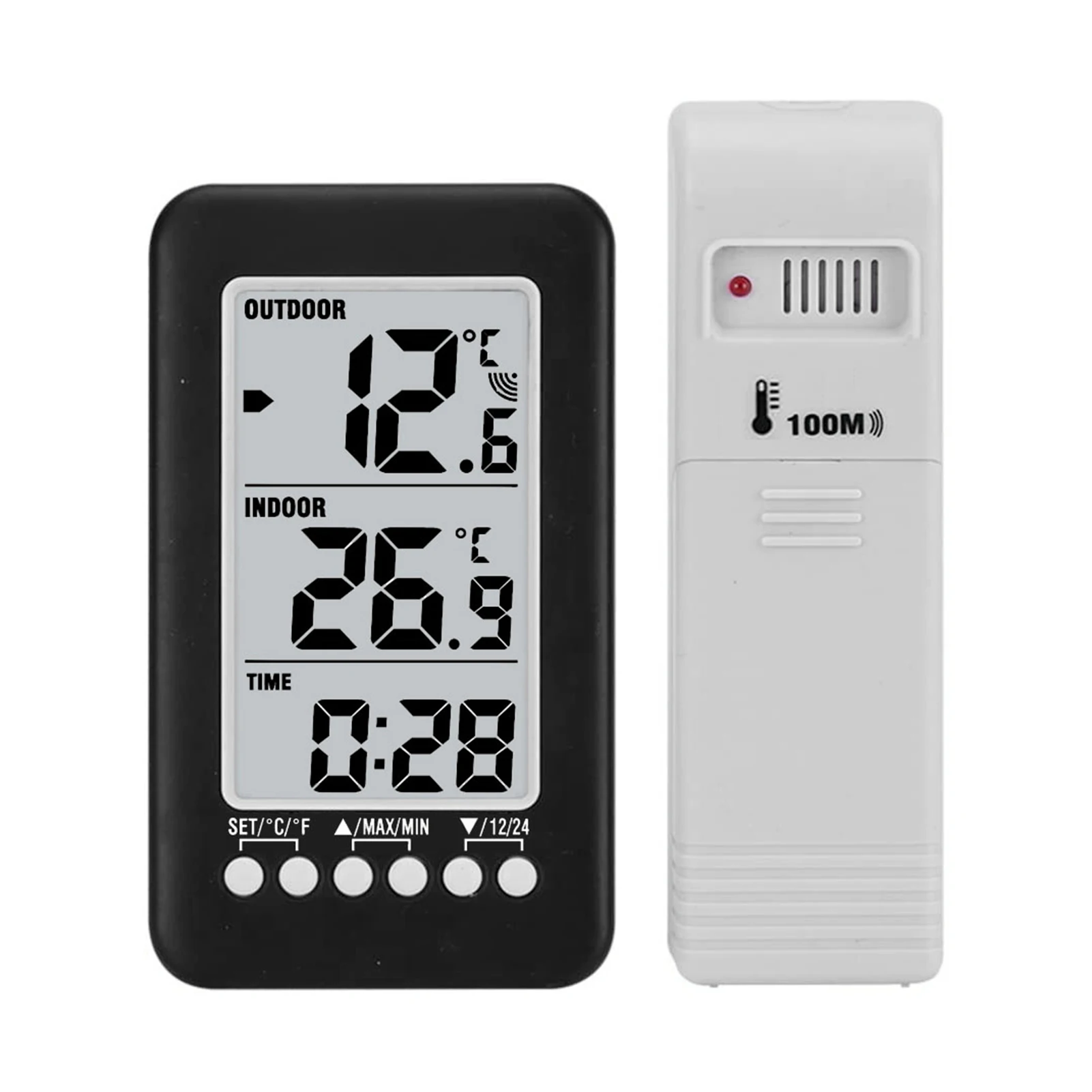 Indoor/Outdoor LCD Wireless Digital Thermometer Clock Temperature Meter ...