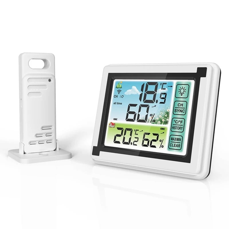 Indoor Outdoor LED Wireless Thermometer Touch Screen Weather Station ...