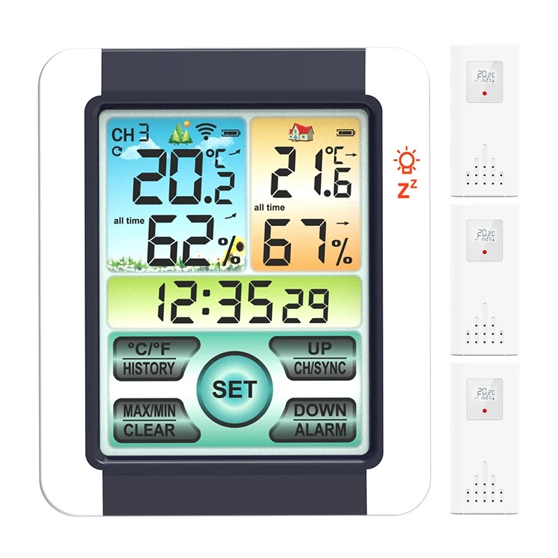 Indoor Outdoor LED Wireless Thermometer Touch Screen Weather Station ...