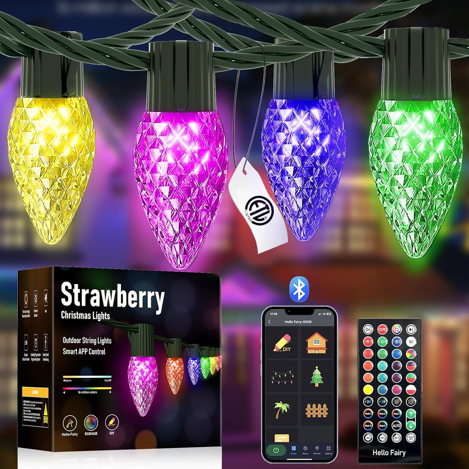 Indoor and Outdoor Lights, 100 LED Strawberry String Lights, Smart ...