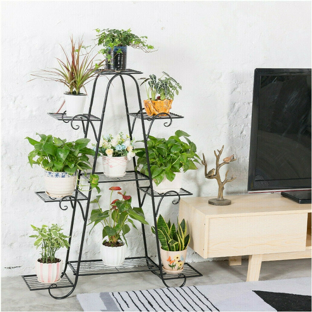 Indoor/Outdoor Metal Plant Stand Flower Pots Rack Porch Garden Balcony ...
