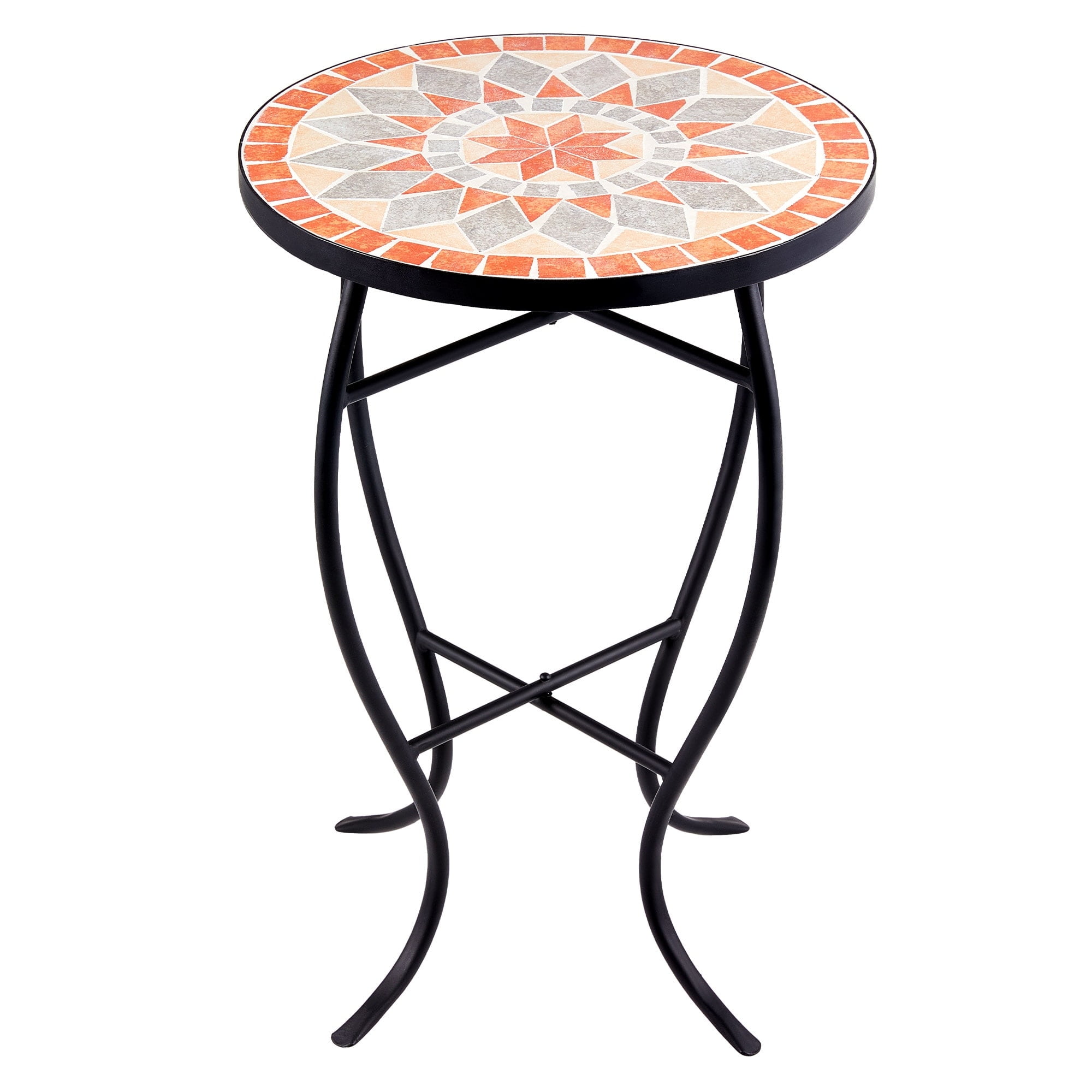 Indoor/Outdoor Patio Round Ceramic Tile Side Table Plant Stand Tan ...