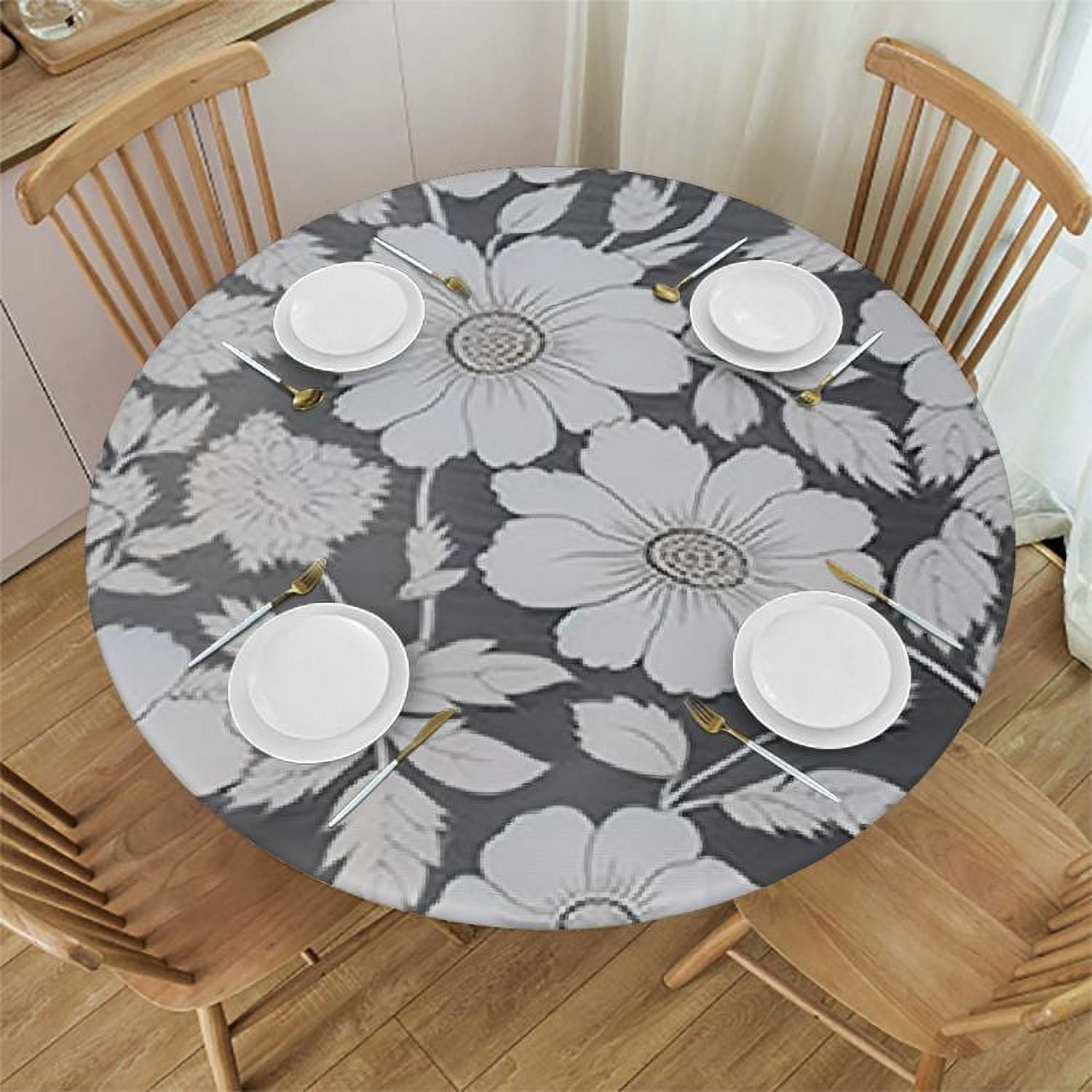 Indoor Outdoor Patio Round Fitted Tablecloth, Flannel Backing, Edge ...