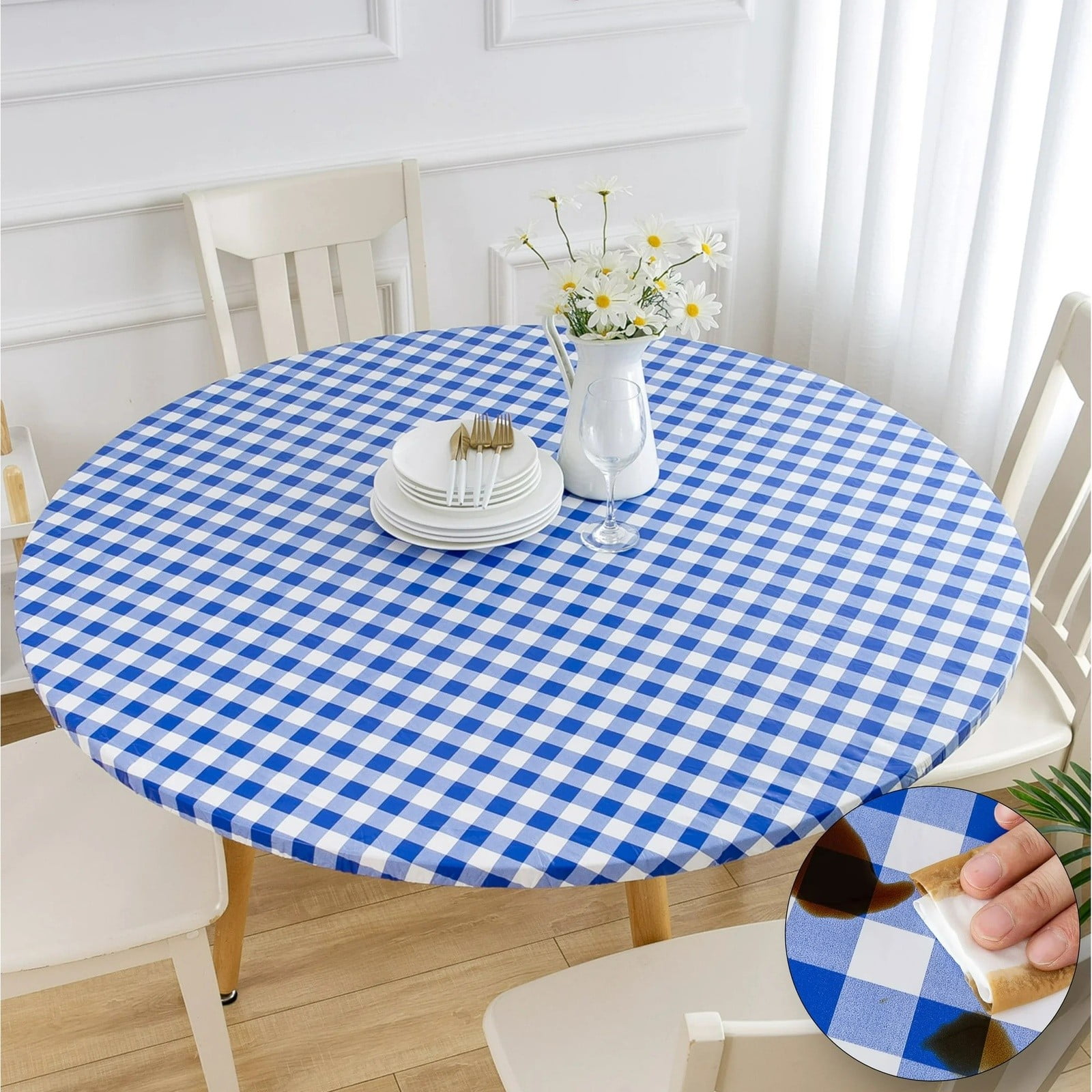 Indoor Outdoor Patio Round Fitted Vinyl Tablecloth, Flannel Backing ...
