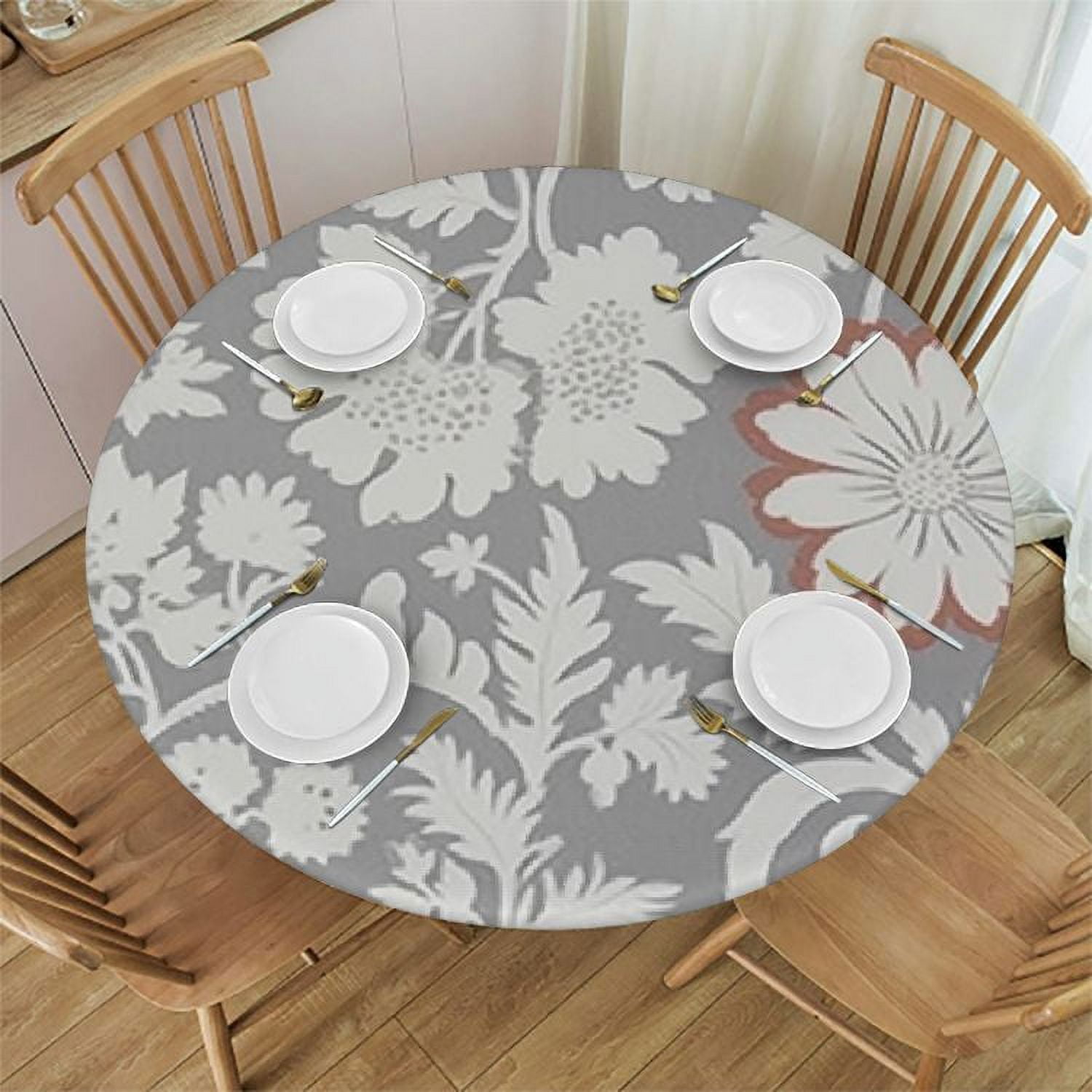 Indoor Outdoor Patio Round Fitted Vinyl Tablecloth, Flannel Backing ...