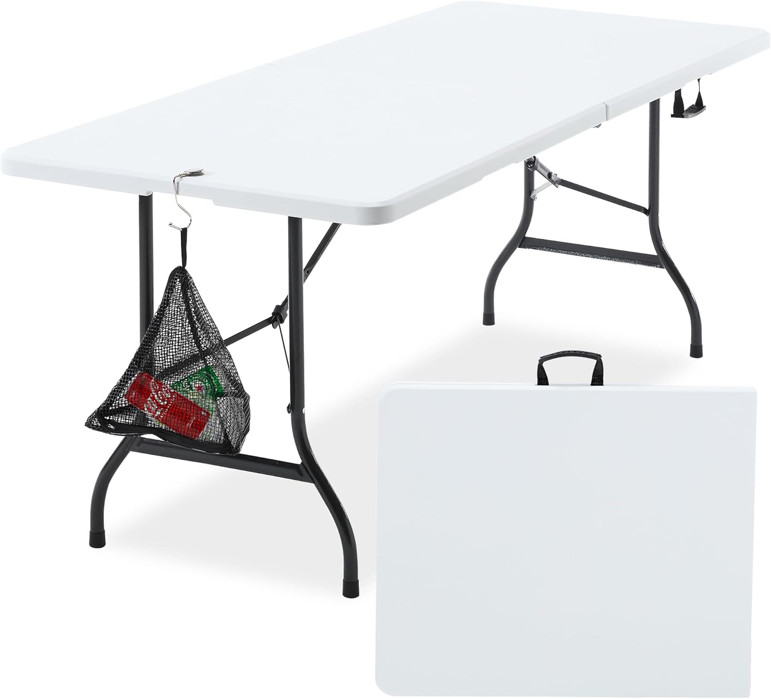 Indoor Outdoor Portable Picnic Plastic Table with Mesh Trash Bag,Heavy ...