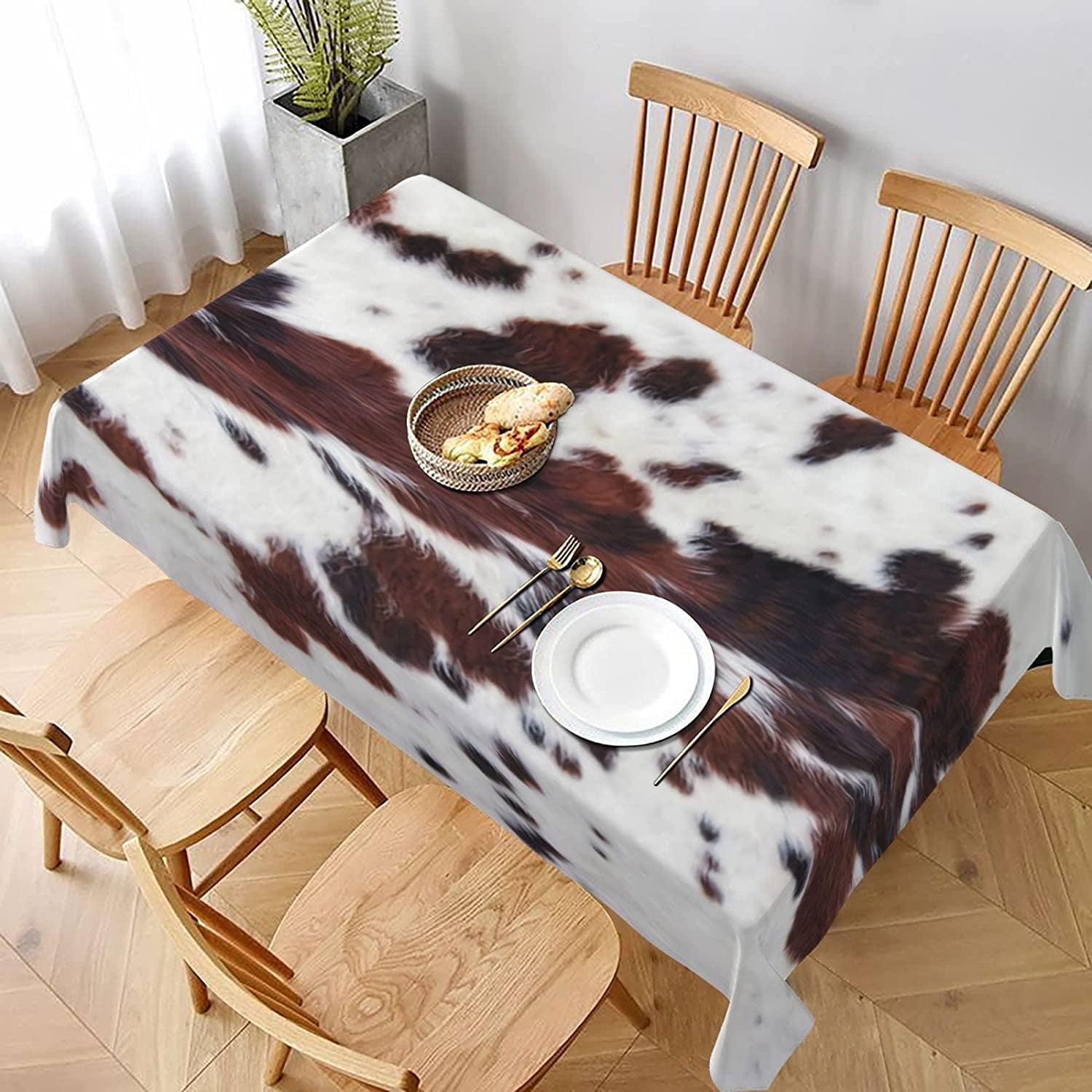 Indoor Outdoor Rectangle Print Tablecloth,Longhorn White Cowhide with ...