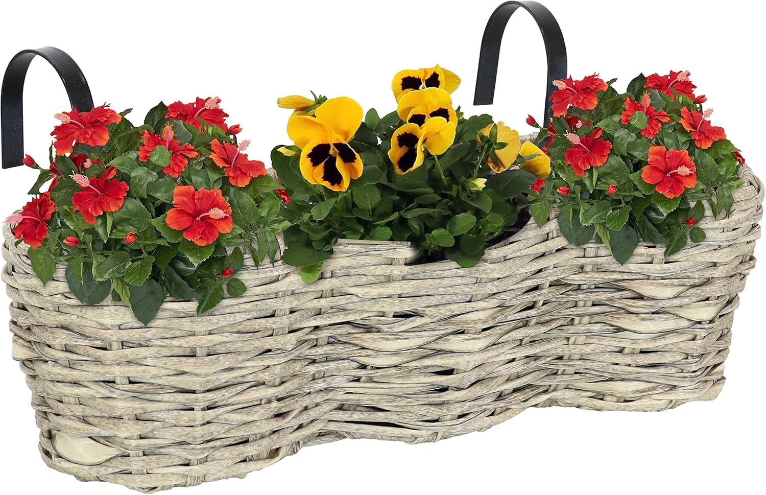 Indoor/Outdoor Round Polyrattan Over-The-Rail Tri-Planter with 3 Black ...