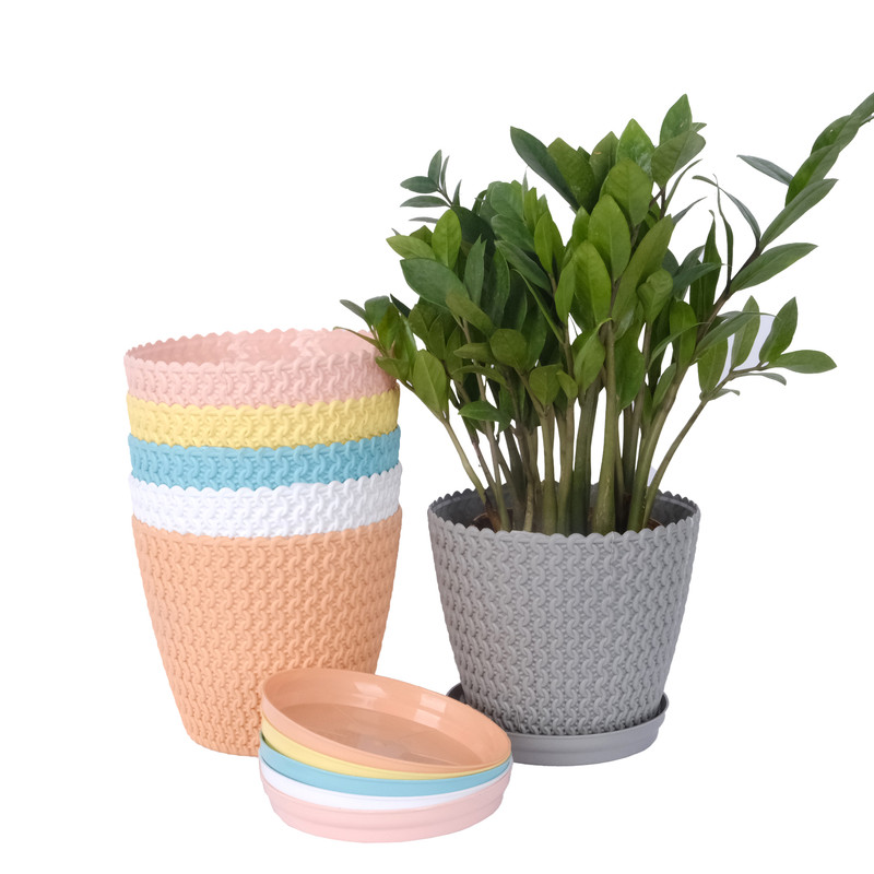 Indoor and Outdoor Round Shape 7 Inch Poppy Flower Pot with 8 Inch Tray ...