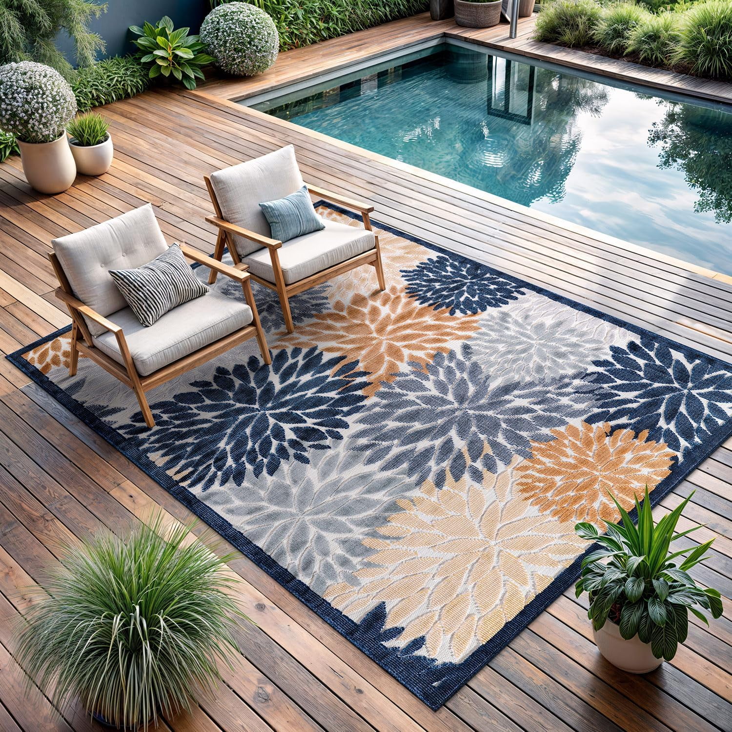 Indoor Outdoor Rug, Multicolor 9’x12’ Floral Exotic Tropical Area Rugs ...