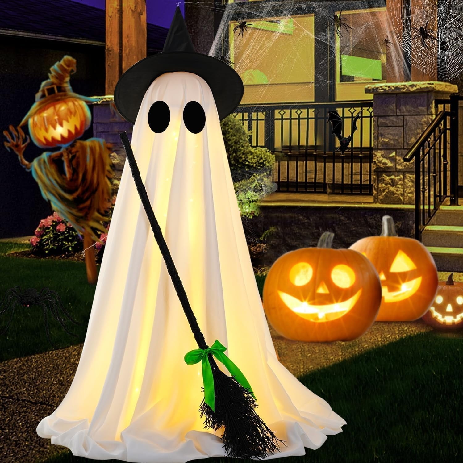 Indoor Outdoor Scary Ghost Decorations with Witch Broom, Spooky ...