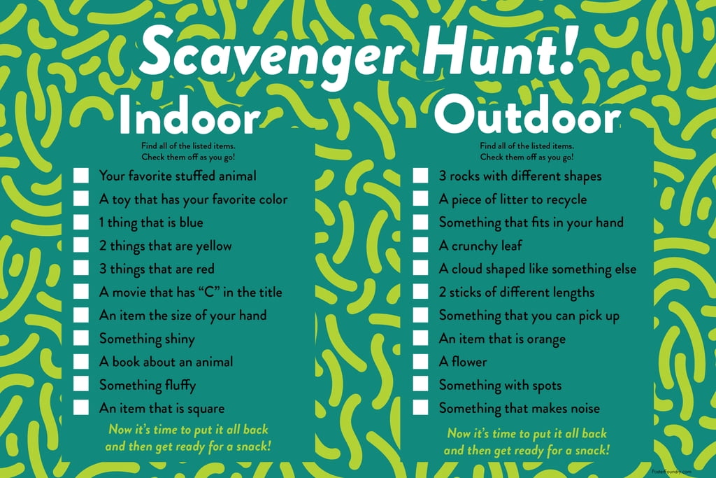 Indoor Outdoor Scavenger Hunt Game For Kids Checklist Family Fun ...
