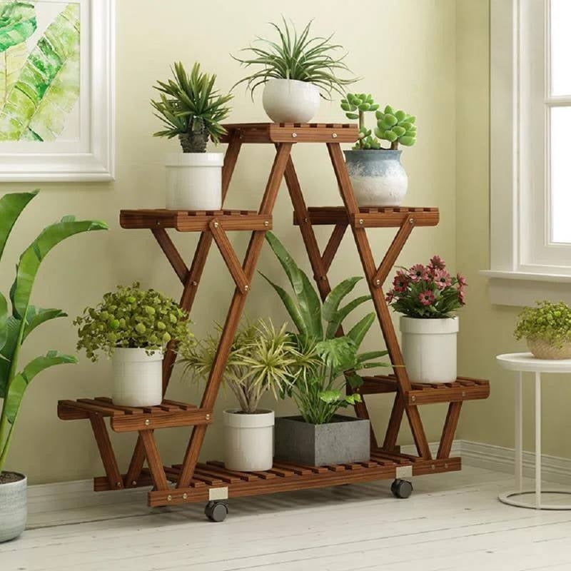 Indoor Outdoor Solid Wood Triangular Multi-Tier Plant Stand with ...