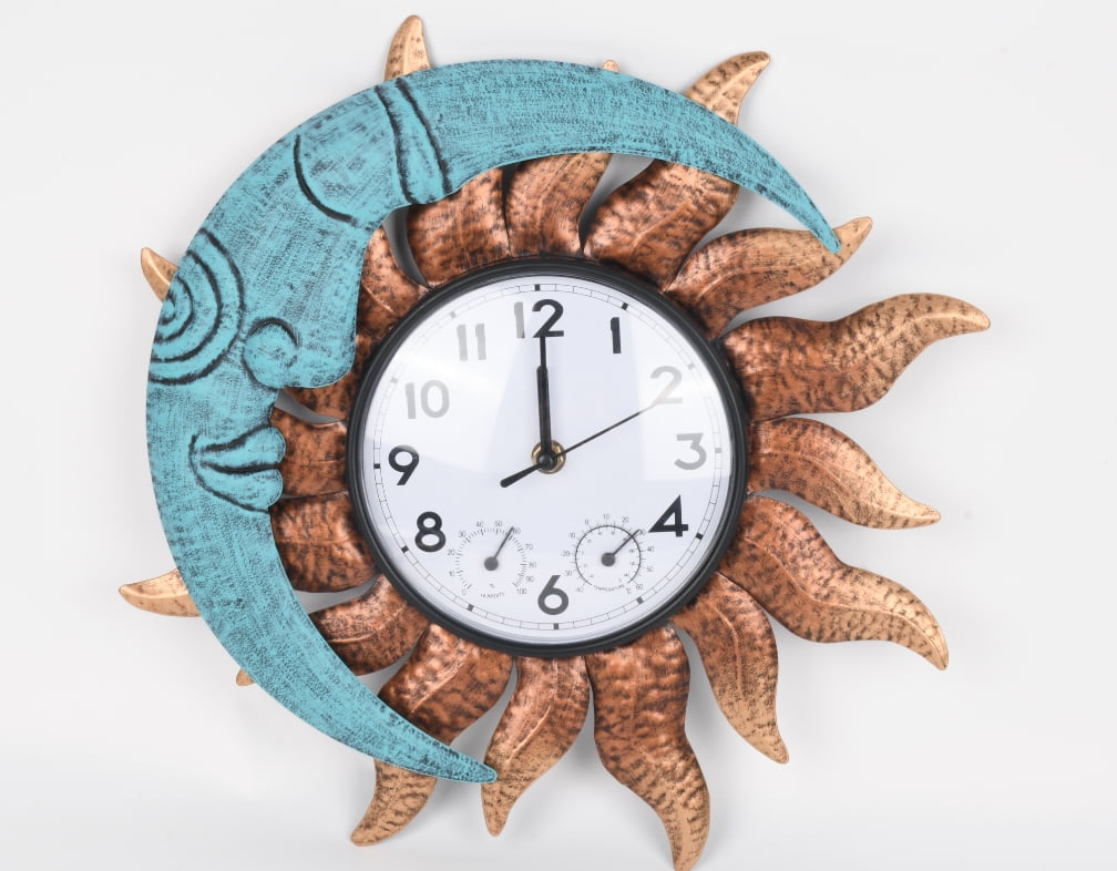 Indoor Outdoor Sun and Moon Clock Wall Hanging With Waterproof Function ...