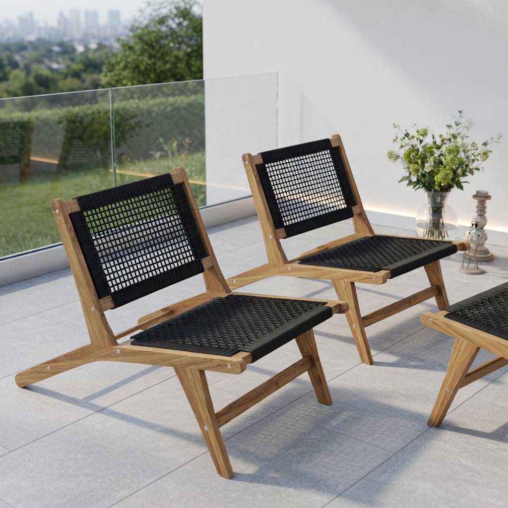 Indoor Outdoor Teak Wood Chair with Handwoven Cord Seat & Ergonomic ...