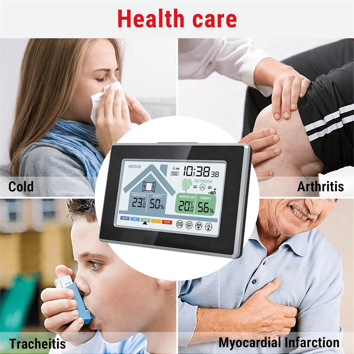 Indoor Outdoor Temperature Humidity Meters Mould Alarm Weather Station ...