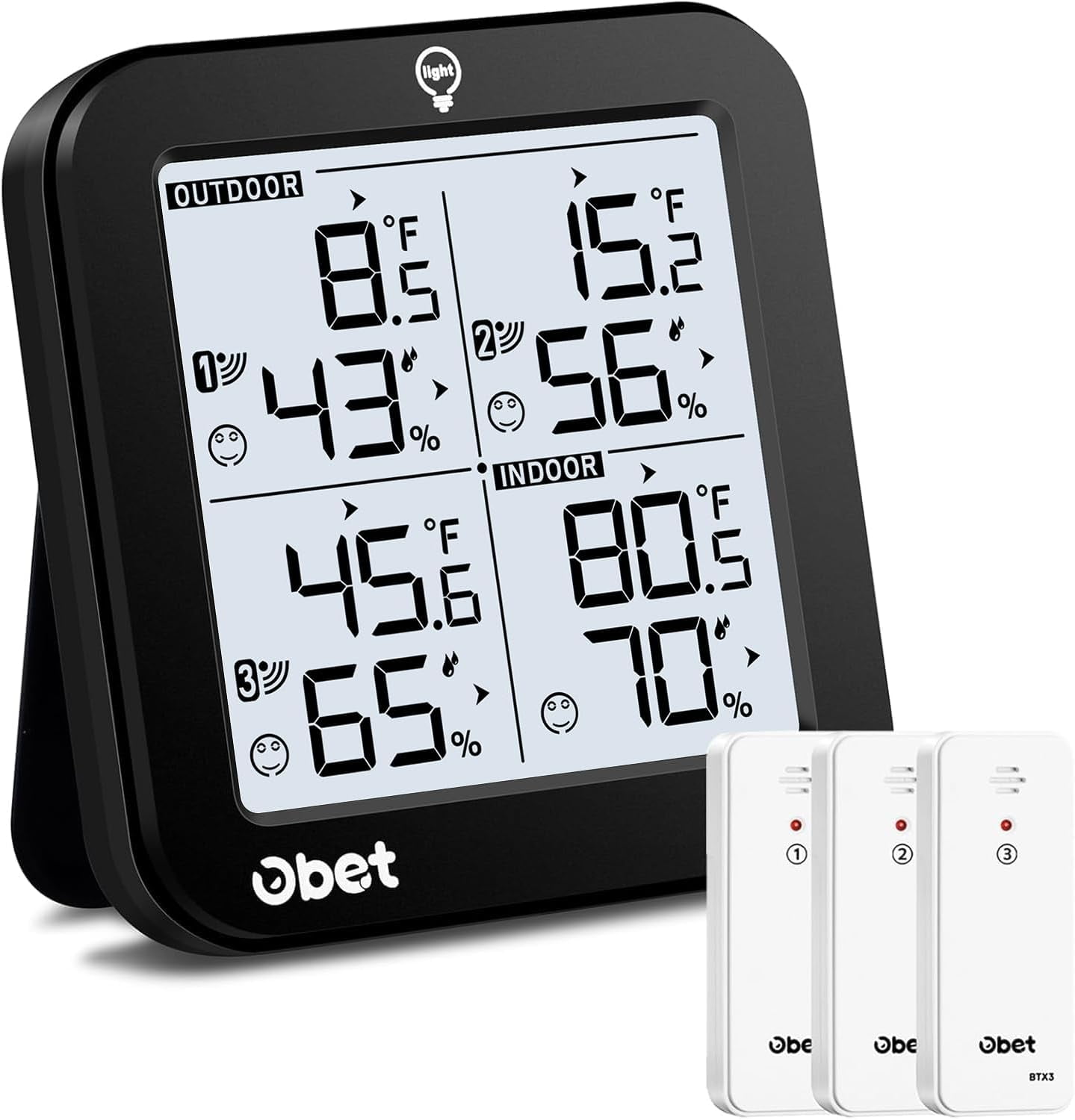 Indoor Outdoor Thermometer Wireless with 3 Sensors Weather Station ...