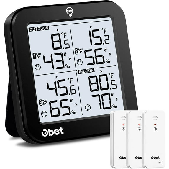 Indoor Outdoor Thermometer Wireless with 3 Sensors Weather Station ...