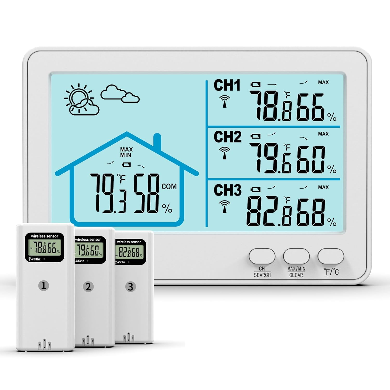 Indoor Outdoor Thermometer Wireless, 5 Inch Display Digital Hygrometer ...