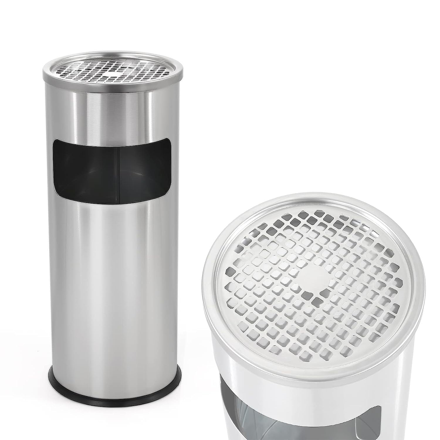 Indoor Outdoor Trash Can with Lid, Silver Floor Standing Stainless ...