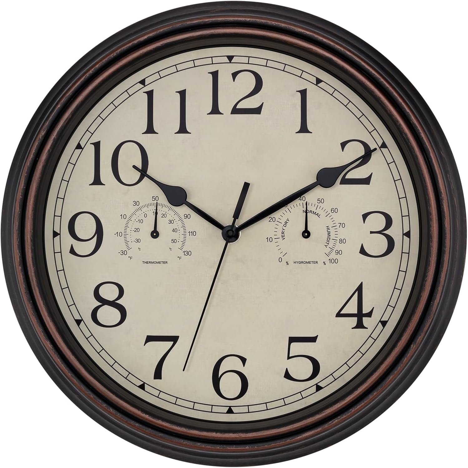 Indoor Outdoor Waterproof Wall Clock with Thermometer and Hygrometer ...