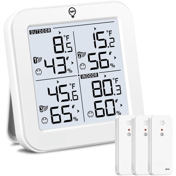 Indoor Outdoor with 3 Sensors Weather Station Temperature Humidity ...