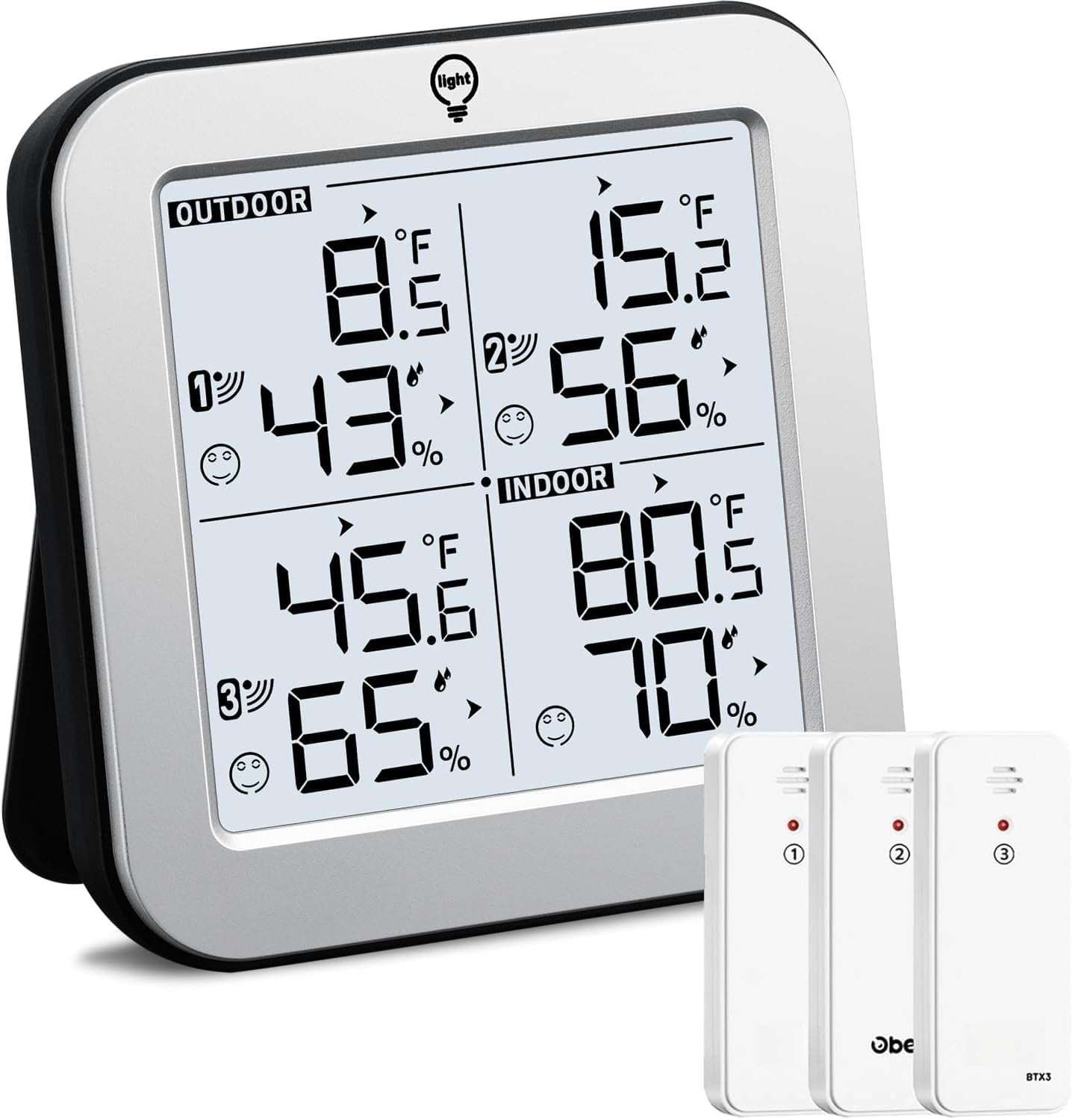 Indoor Outdoor with 3 Sensors Weather Station Temperature Humidity ...