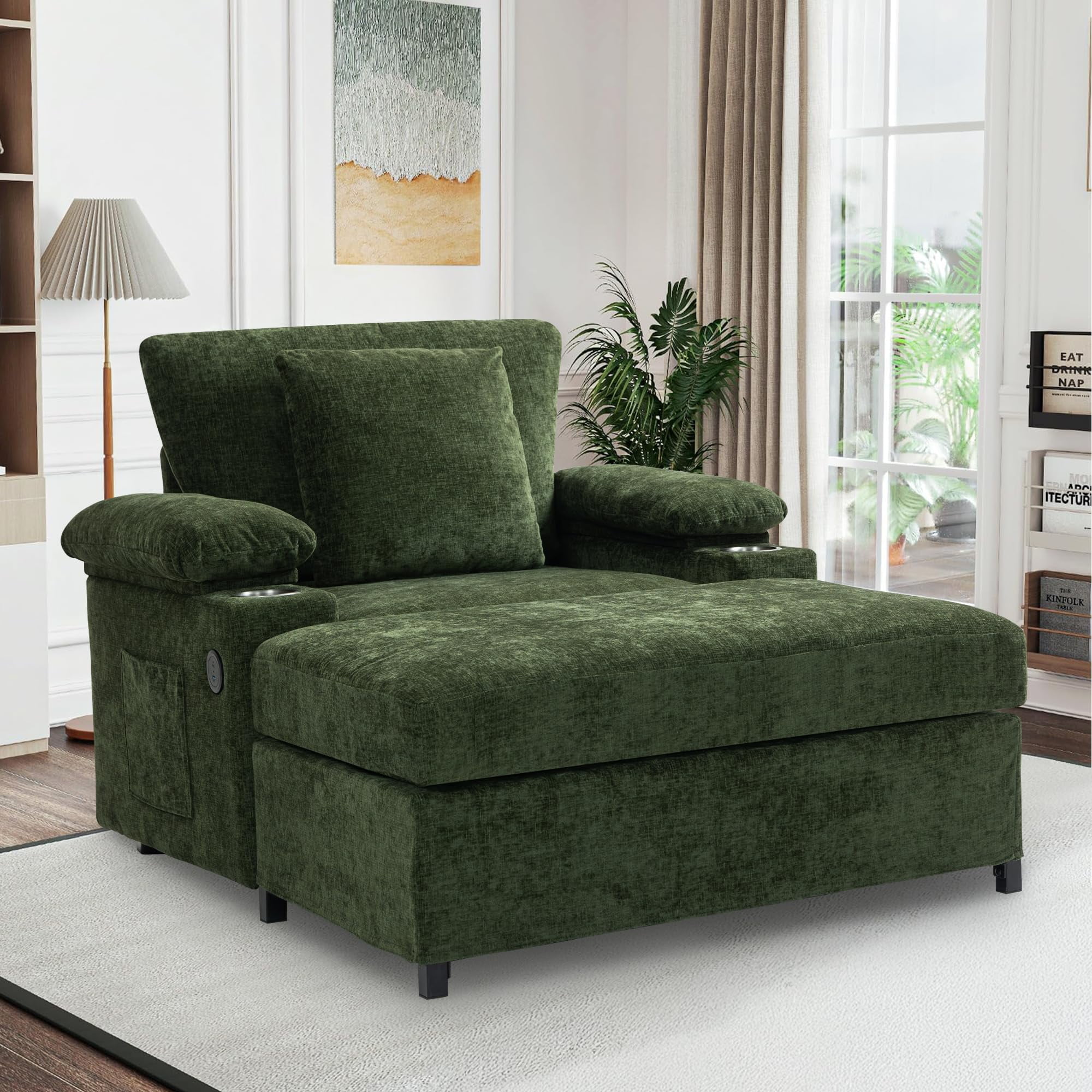 Indoor Oversized Chair and Ottoman Set, Modern Chenille Fabric with ...