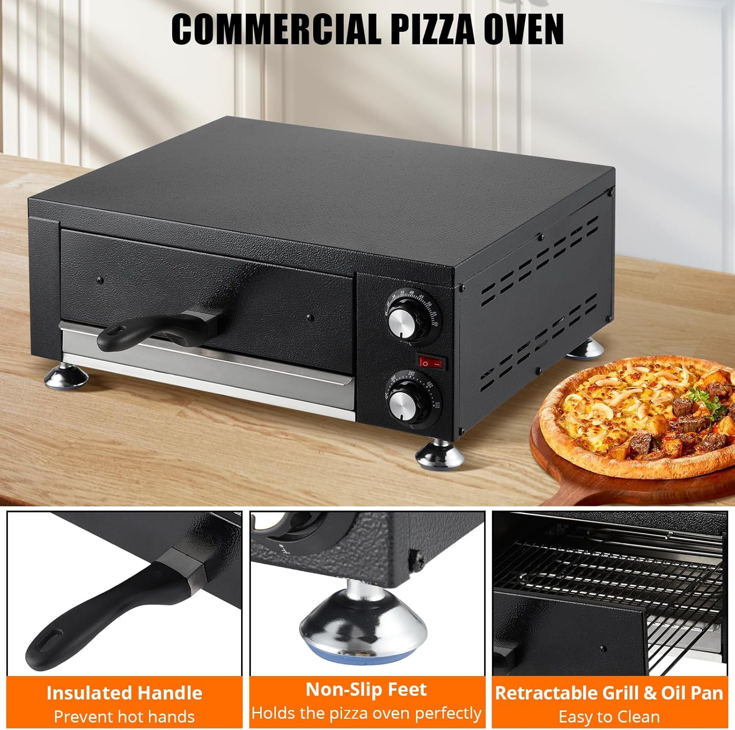 Indoor Pizza Oven,Countertop Electric Pizza Maker with Crumb Tray,Timer ...