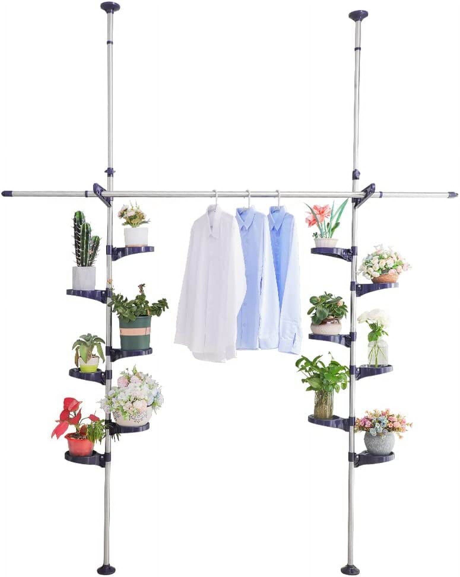 Indoor Plant Pole Stand Double Tension Rods Flower Pot Storage Shelf ...