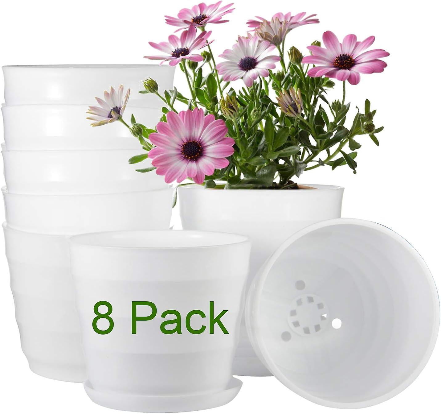 Indoor Plant Pots, 6 Inch Plastic Planters with Drainage Hole and Tray ...